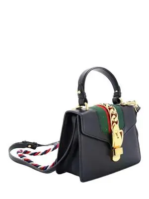 Gucci Sylvie Top Handle Bag Leather Mini Satchel - Black