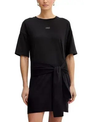 Armani Exchange Tie-waist Logo-patch Mini Dress - Black
