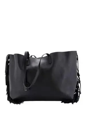 SAINT LAURENT Fringe Shopper Leather Large Tote Bag