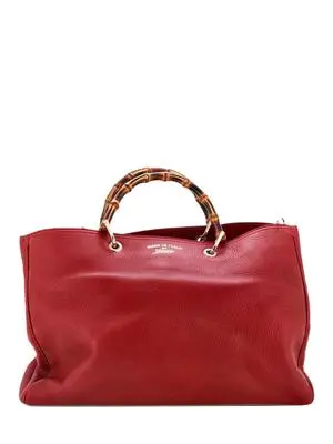 Gucci Bamboo Shopper Leather Large Tote Bag - Red