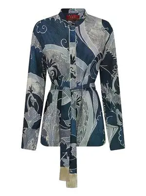 F.R.S FOR RESTLESS SLEEPERS Graphic-print Belted Shirt - Blue