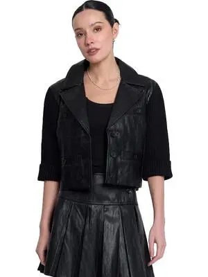 Central Park West Quinn Cropped Vegan X Sweater Jacket - Black