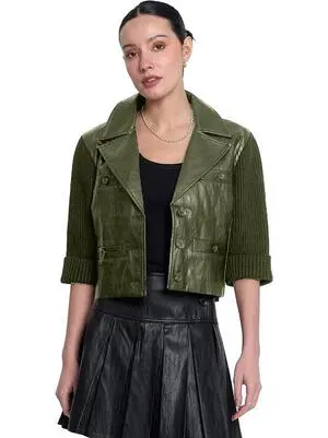 Central Park West Quinn Cropped Vegan X Sweater Jacket - Olive