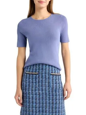 TAHARI ASL Short Sleeve Ribbed Sweater - Blue Frost