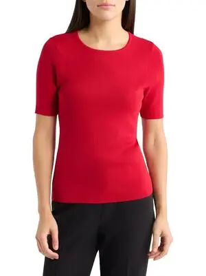 TAHARI ASL Short Sleeve Ribbed Sweater - Lipstick