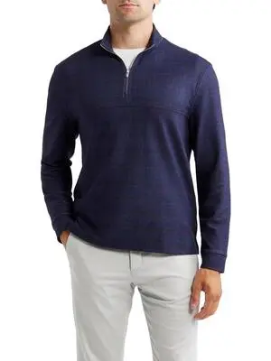 Johnnie-o Mikey Plaid Quarter-zip Pullover - Navy
