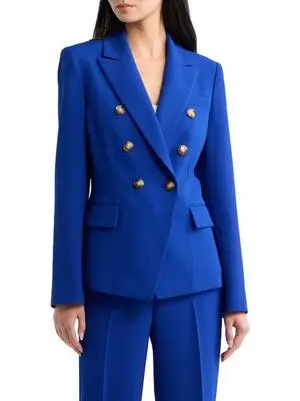 TAHARI ASL Crepe Double Breasted Blazer - Cobalt