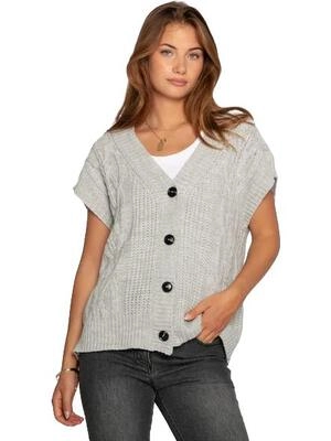 BELLE & BLOOM Rosette Oversized Knitted Vest - Grey