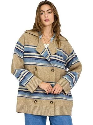 BELLE & BLOOM Oversized Striped Knitted Cardigan Coat - Grey
