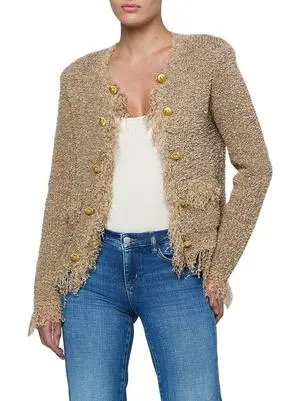 L'Agence Mireille Fringe Trim Cardigan - Natural