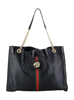 Gucci Rajah Chain Leather Large Tote Bag - Black