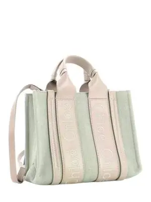 Chloé Woody Convertible Linen And Leather Small Tote Bag Grey