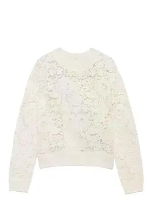 ERMANNO FIRENZE Wool Floral-lace High Neck Sweater - Neutrals