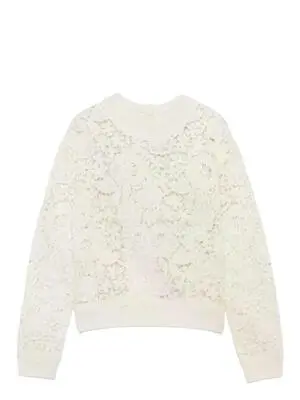 ERMANNO FIRENZE Wool Floral-lace High Neck Sweater - Neutrals