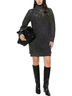 ERMANNO FIRENZE Lace-knit Roll-neck Midi Dress - Grey