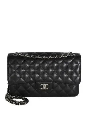 CHANEL Black Quilted Caviar Jumbo Double Flap Bag