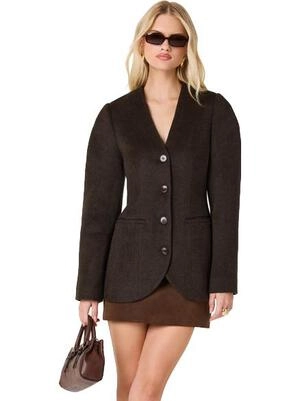 Astr The Label Ada V-neck Structured Jacket - Chocolate Brown