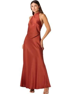 Astr The Label Viridiana Satin Halter Maxi Dress - Sienna