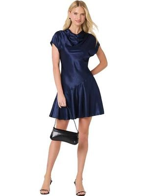 Astr The Label Sherrer Cowl Neck Satin Mini Dress - Navy