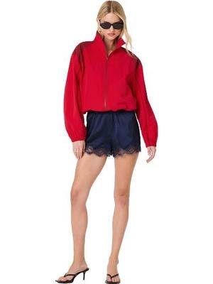 ASTR THE LABEL Amadea Lace Hem Pull-on Satin Shorts