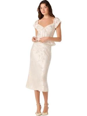 Astr The Label ASTR The Label Windey Floral Burnout Satin Midi Skirt Cream