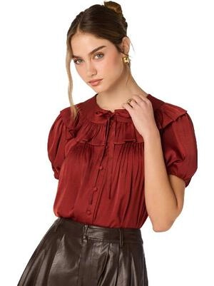 Astr The Label Zayne Ruffle-collar Babydoll Blouse - Rust