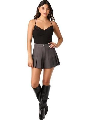 Astr The Label Paola Pleated High-rise Mini Shorts - Grey