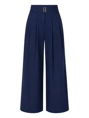 EXQUISE Exquise McKenna Belted High Waisted Pleated Wide Leg Trousers Blue