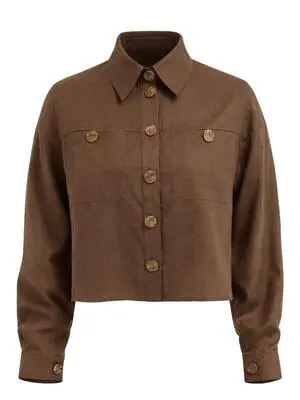 EXQUISE Exquise Seleneelle Long Sleeve Linen Crop Jacket