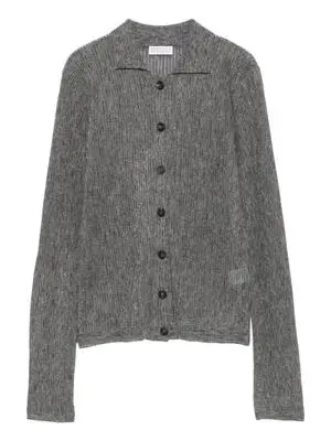 Brunello Cucinelli Brunello Cucinelli Wool And Silk Ribbed Knit Polo Shirt Grey
