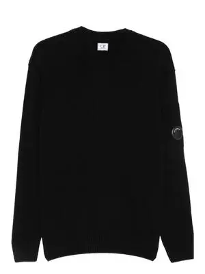 C.P. COMPANY Wool Crewneck Sweater With Goggle Logo - Black