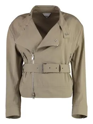 Bottega Veneta Zip-up Cotton Blend Jacket With Coordinated Belt - Beige