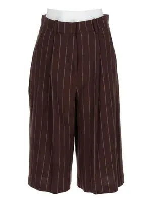 ALYSI Pinstriped Wide-leg Cropped Trousers - Brown