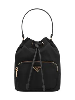 Prada 18 Cm X 23 Cm X 12.5 Cm Re-nylon Duet Bucket Handbag With Adjustable Strap - Black