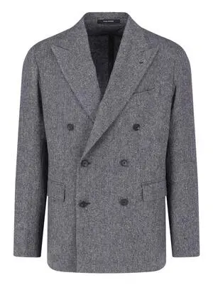 Tagliatore Double-breasted Herringbone Blazer - Grey