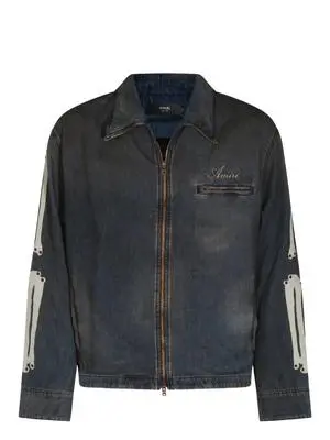 AMIRI AMIRI Distressed Denim Jacket With Bone Patch And Zip Pockets