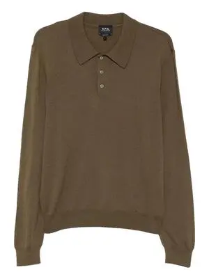 A.p.c. A. P.C. Classic Collar Wool Sweater Shirt With Short Button Placket Verde