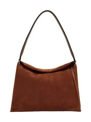 WANDLER Mini Leather Crossbody Tote Bag, Magnetic Fold-over Closure, Detachable Strap, Top Handle - Marrone
