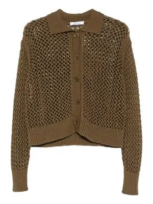 Max Mara MAX MARA Cotton Cord Cardigan With Shirt Collar And Low-Cut Sleeves Verde