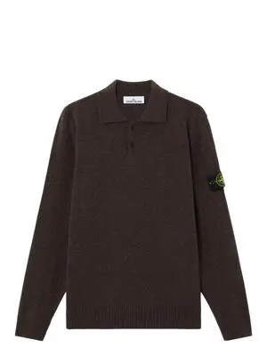 Stone Island Virgin Wool Polo Sweater With Badge - Marrone