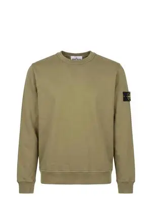 Stone Island Stone Island-Inspired Cotton Fleece Crewneck Sweatshirt With Sleeve Badge Verde