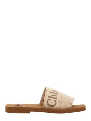 Chloé CHLOÉ Woody Linen Slide Sandals Beige