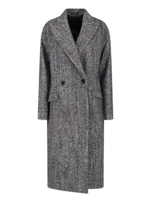 Tagliatore Herringbone Double-breasted Coat - Black