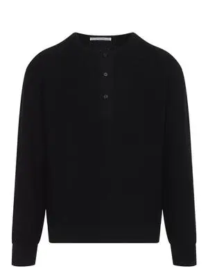 Studio Nicholson Corine Merino Wool & Cashmere Henley Jumper - Black