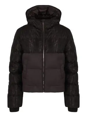 Fendi Short Padded Down Jacket In Shiny Nylon Jacquard With Iconic Ff Pattern - Brown
