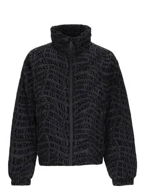 Versace Logo Print Quilted Puffer Jacket - Black