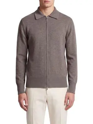 Eleventy Long-sleeved Wool Polo Cardigan With Zip Closure Military