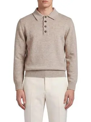 ELEVENTY Long-sleeved Knitted Wool Polo Shirt With Ribbed Collar