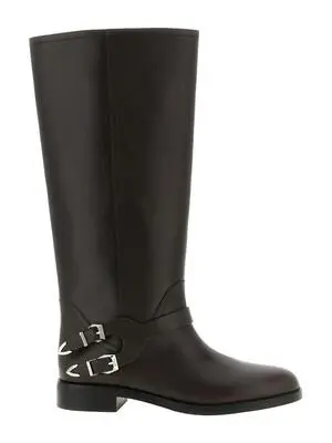 Pinko Knee-high Biker Boots In Smooth Leather - Black 1
