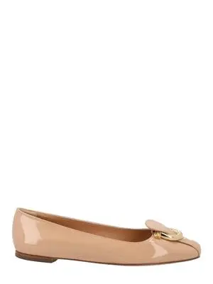 FERRAGAMO Ferragamo Patent Leather Buckled Ballerina Flats Beige